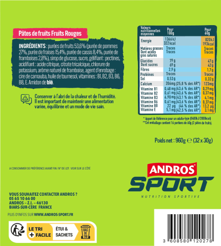 Andros Pate de fruit fruits rouges 30g | 0.95 € - Culture Vélo
